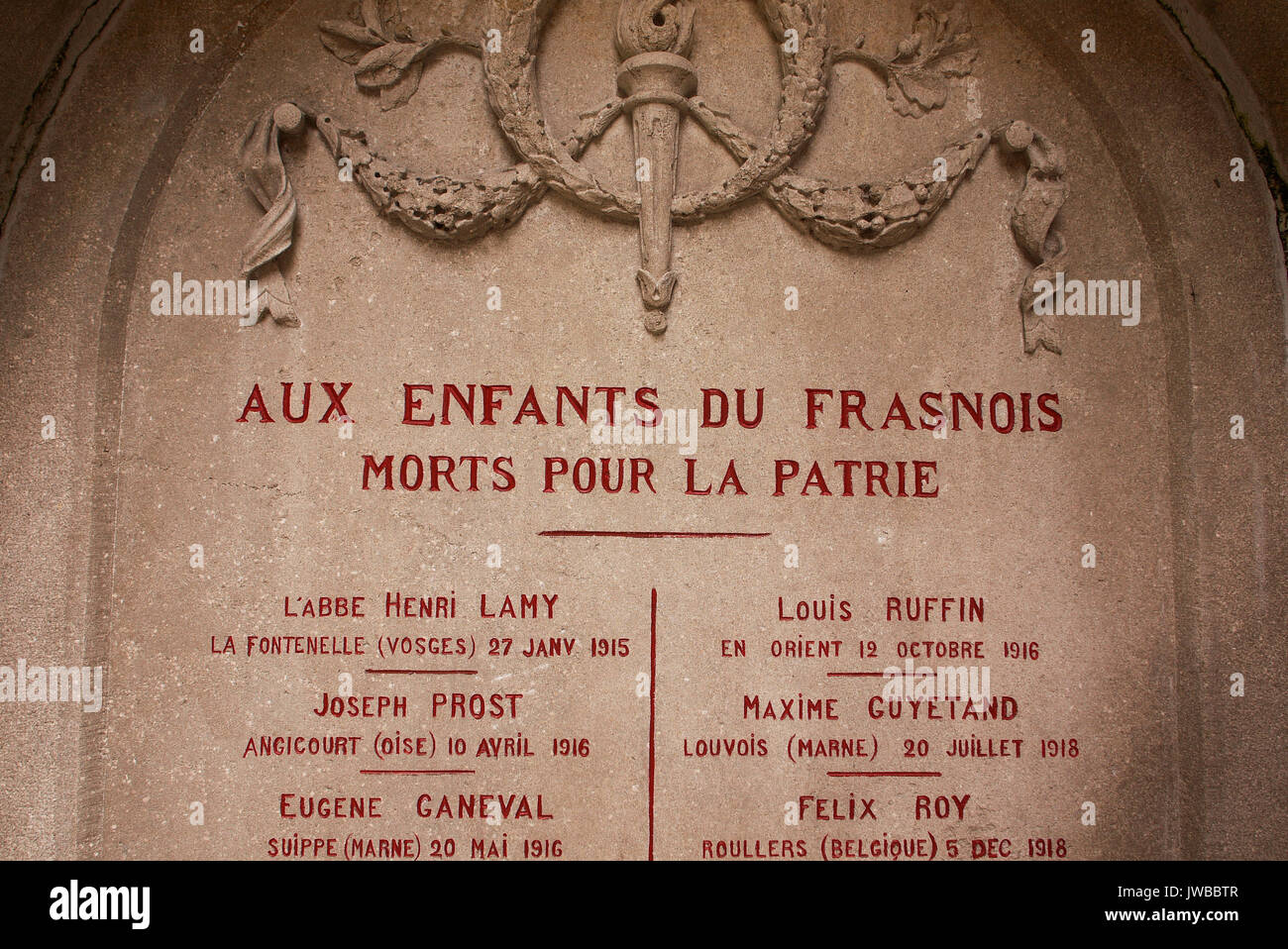 First World War memorial, Le Frasnoy, Franche-Comté, Jura (France Stock ...