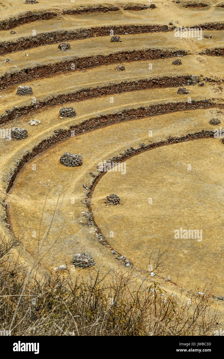 Concentric agricultural terraces, Moray Inca ruins, Cusco, Peru Stock ...