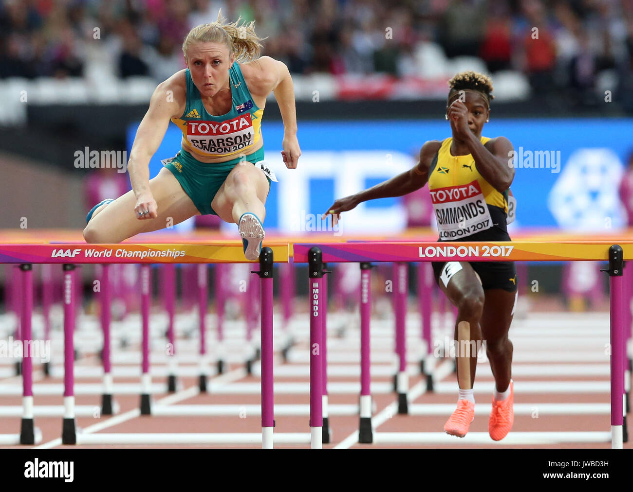 Australia's Sally Pearson and Jamaica's Megan Simmons in the Women's ...