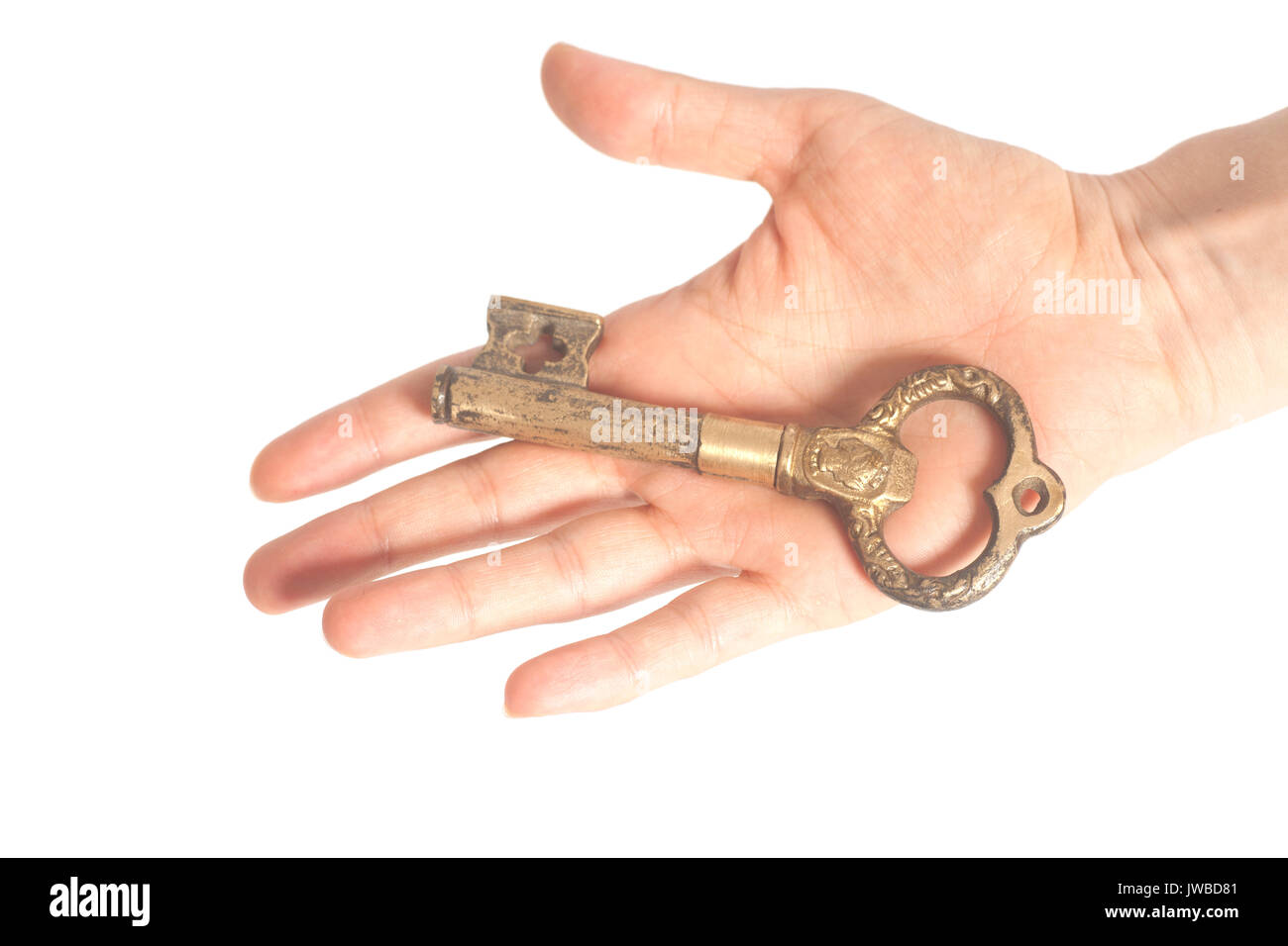 Beautiful woman hand with an antique key Stock Photo - Alamy
