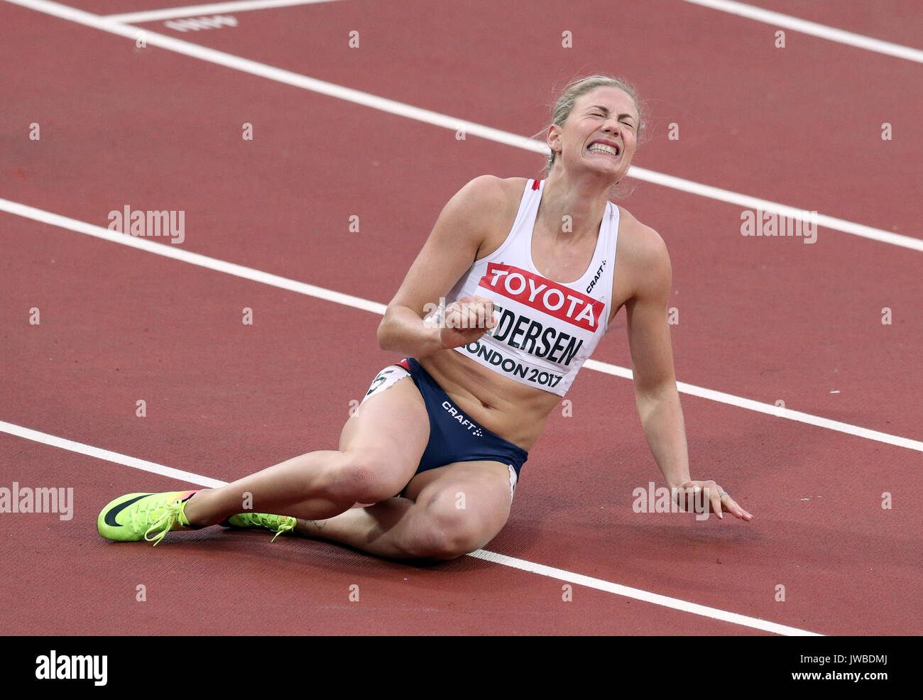 Norway's Isabelle Pedersen lies injured after heat 3 of the Women's 100 ...