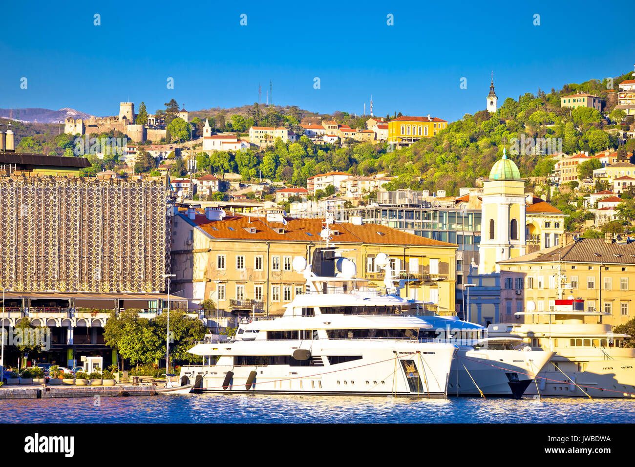City of Rijeka waterfront and Trsat sanctuary view, Kvarner bay ...