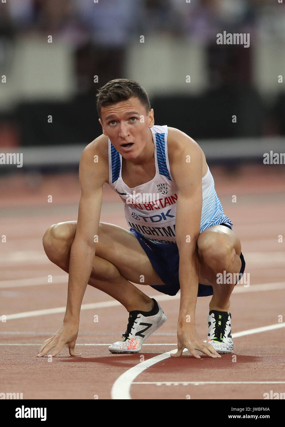 Great Britain's Jake Wightman reacts after competing in heat 1 of the ...