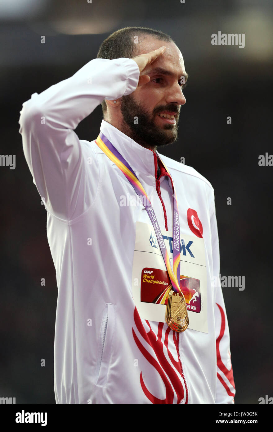 Turkey's Ramil Guliyev celebrates winning gold during the medal ...