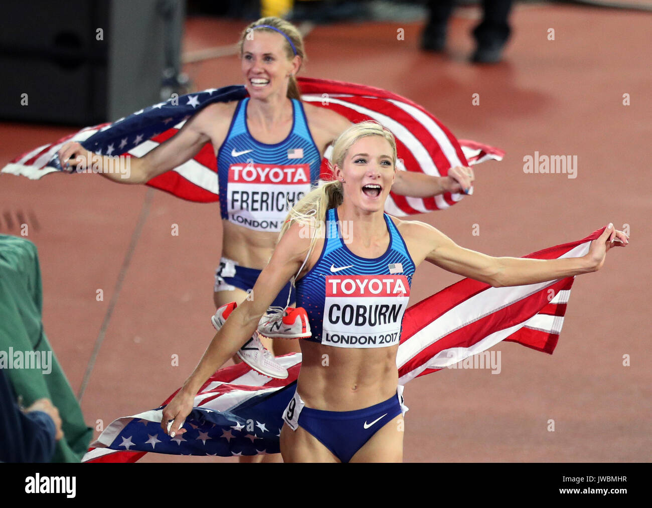 USA's Emma Coburn celebrates winning the Women's 3000m Steeplechase ...