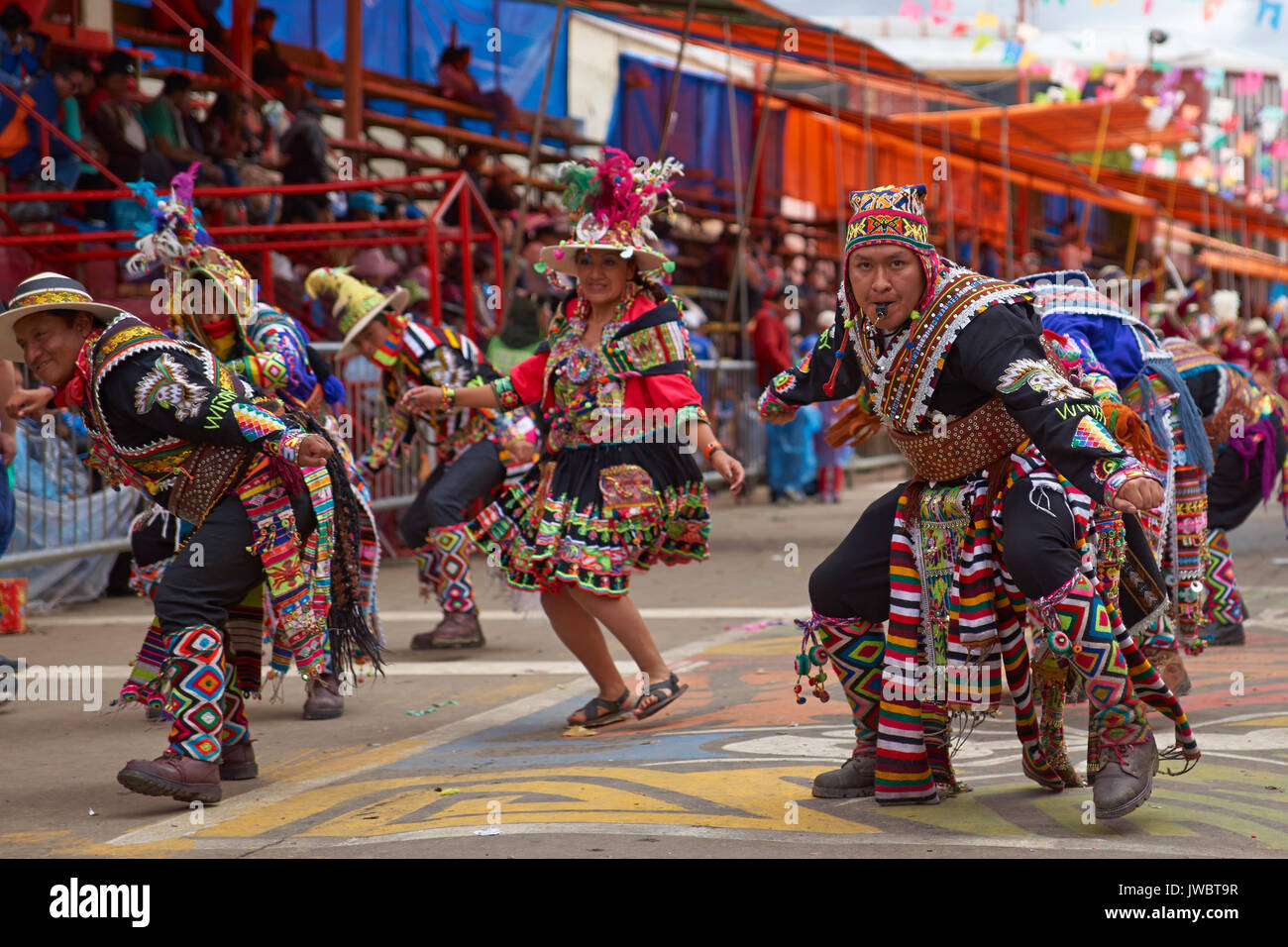 Tinkus dancers in colourful costumes performing at the annual Oruro ...