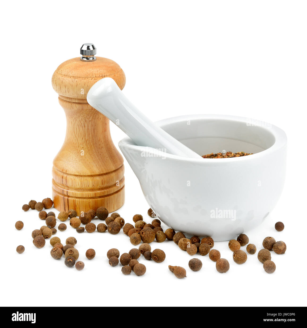 kitchen equipment for grinding spices isolated on a white background ...