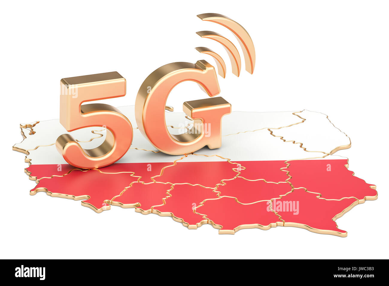 5G in Poland concept, 3D rendering isolated on white background Stock ...