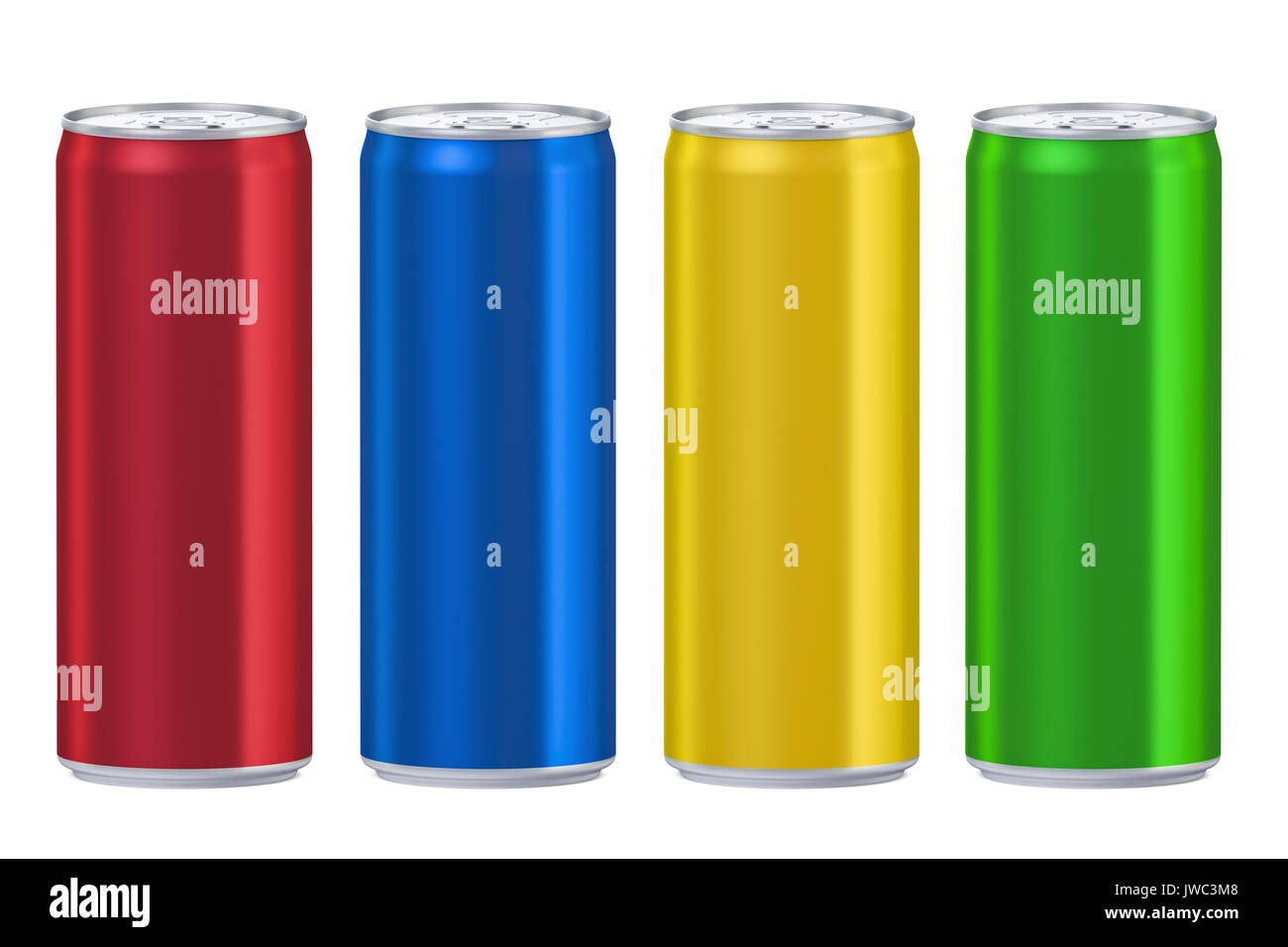 Set of colored drink metallic cans, 3D rendering isolated on white ...