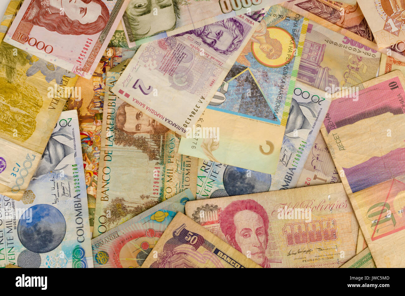 Full frame take of an assortment of all types of international ...