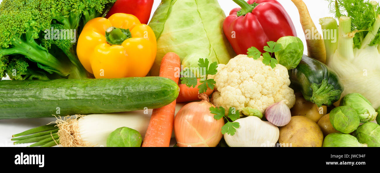 an arrangement of fresh vegetable fruits from market Stock Photo - Alamy