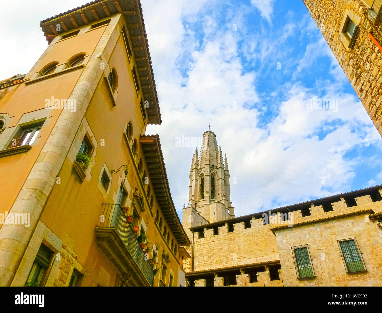 Aerial view of Saint Mary Cathedral in Girona, Spain Stock Photo - Alamy