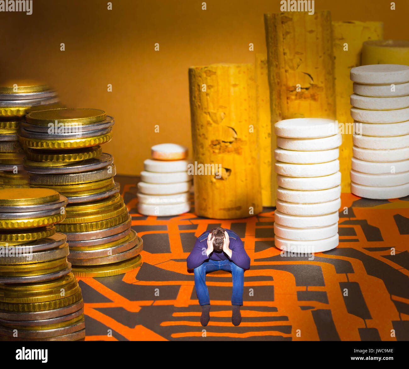 Collage about man and his problems Stock Photo - Alamy