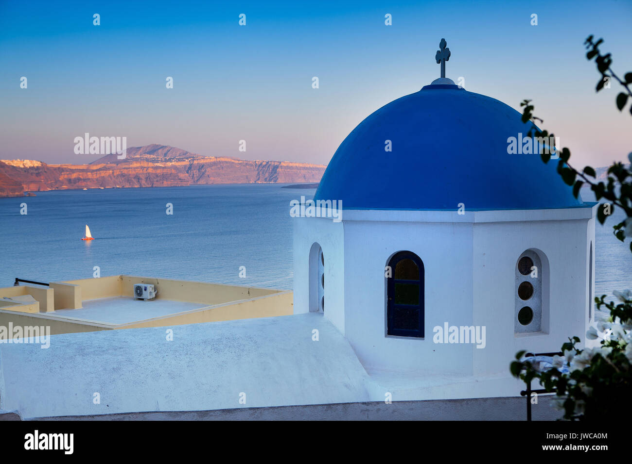 Famous blue domes of the churches on Santorini Island. Santorini Greece ...