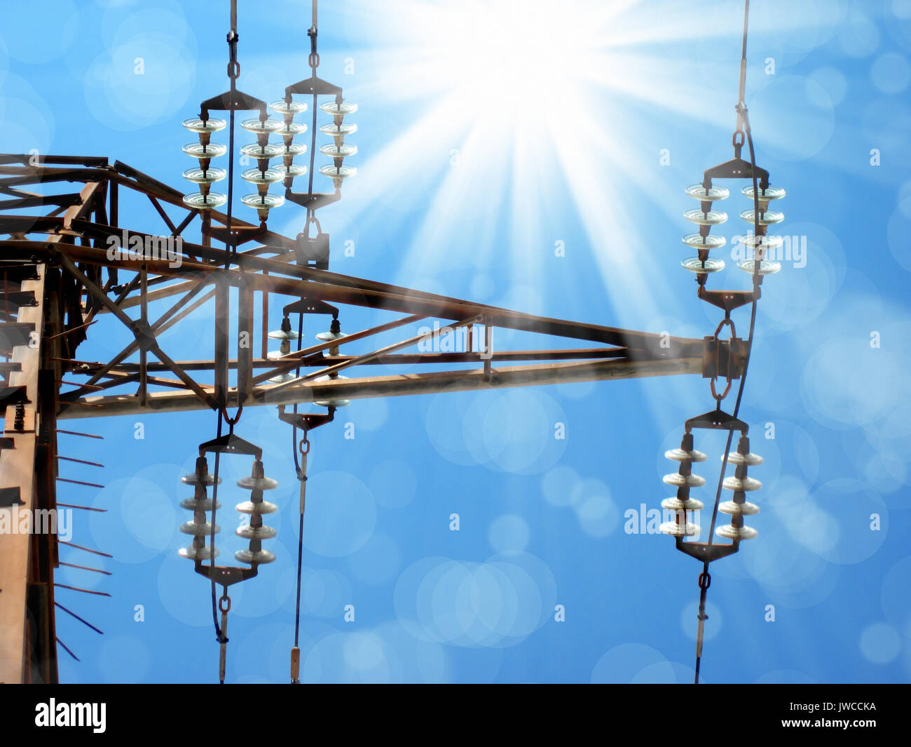 an image of a metal tower of Power Lines Stock Photo - Alamy