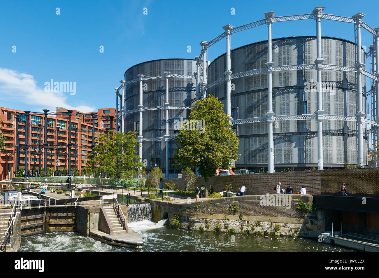 Gasholder Park and St Pancras Lock at King's Cross, London UK Stock ...