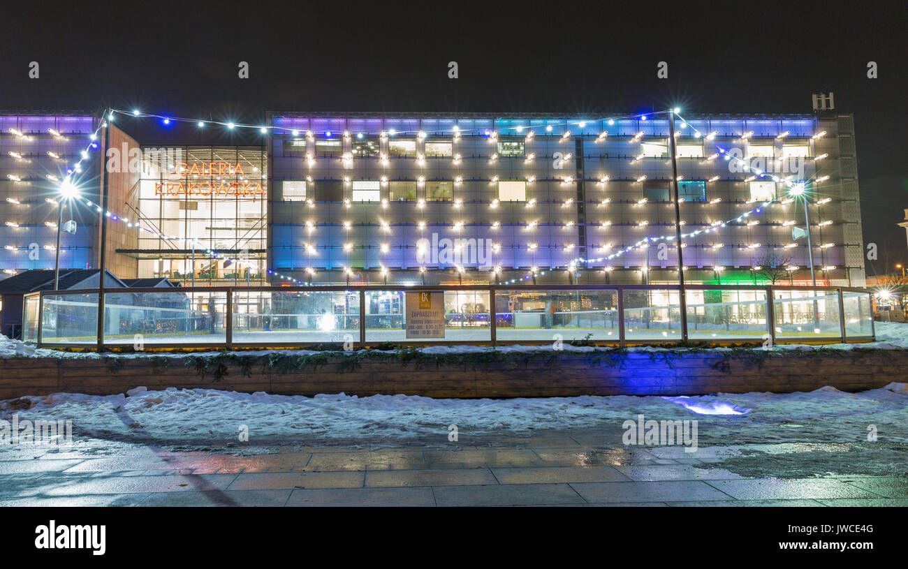 KRAKOW, POLAND - JANUARY 13, 2017: Winter ice rink in front of Galeria ...