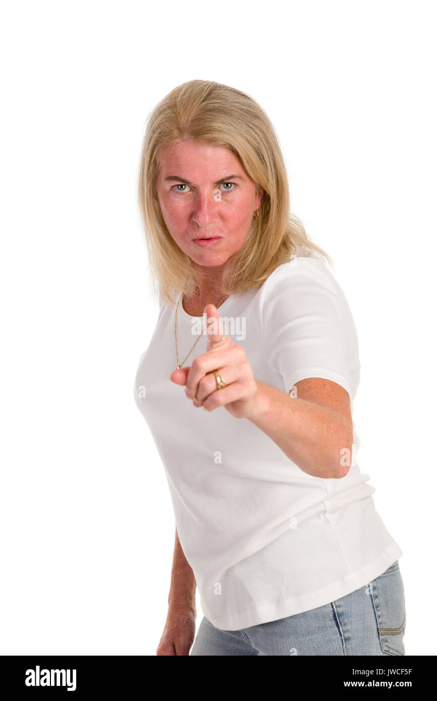 a woman pointing in a scornful manor Stock Photo - Alamy