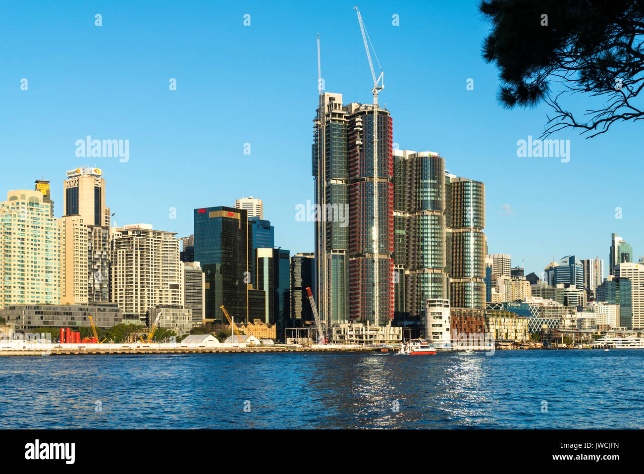 Sydney, Australia city buildings viewed across the harbour from Balmain ...