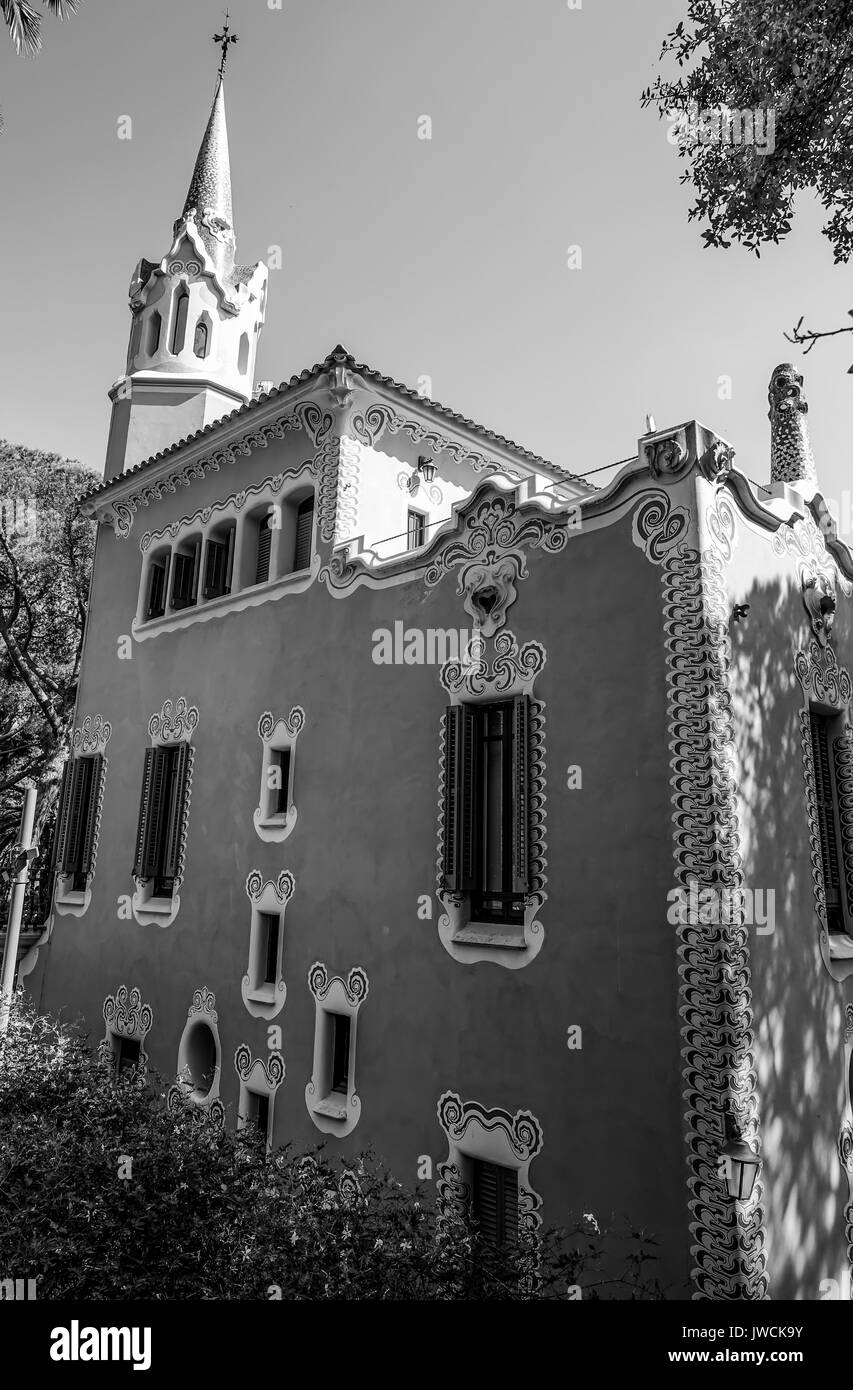 The Antoni Gaudi mansion and museum at Park Guell - Casa Gaudi Stock ...