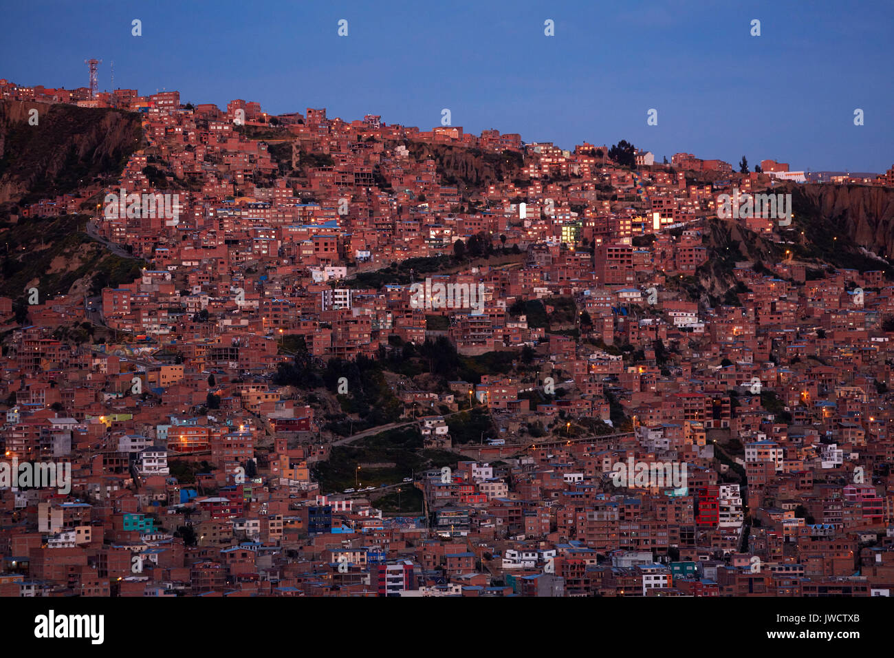 Brick housing on a steep hillside, La Paz, Bolivia, South America Stock ...