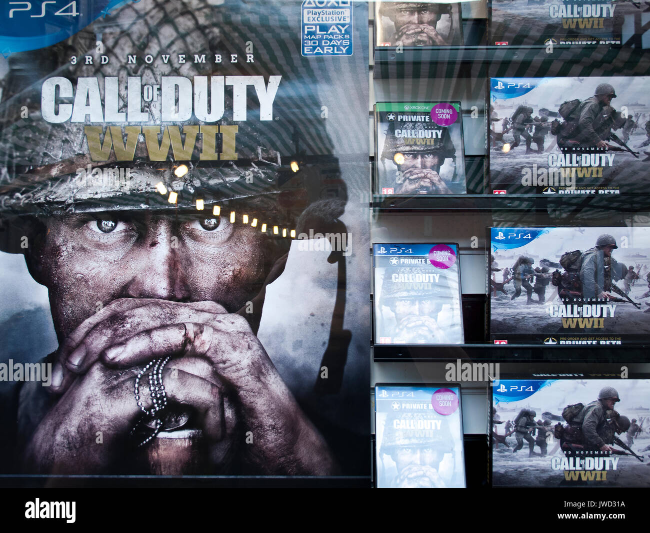 Game store window display advertising Call of Duty Stock Photo - Alamy