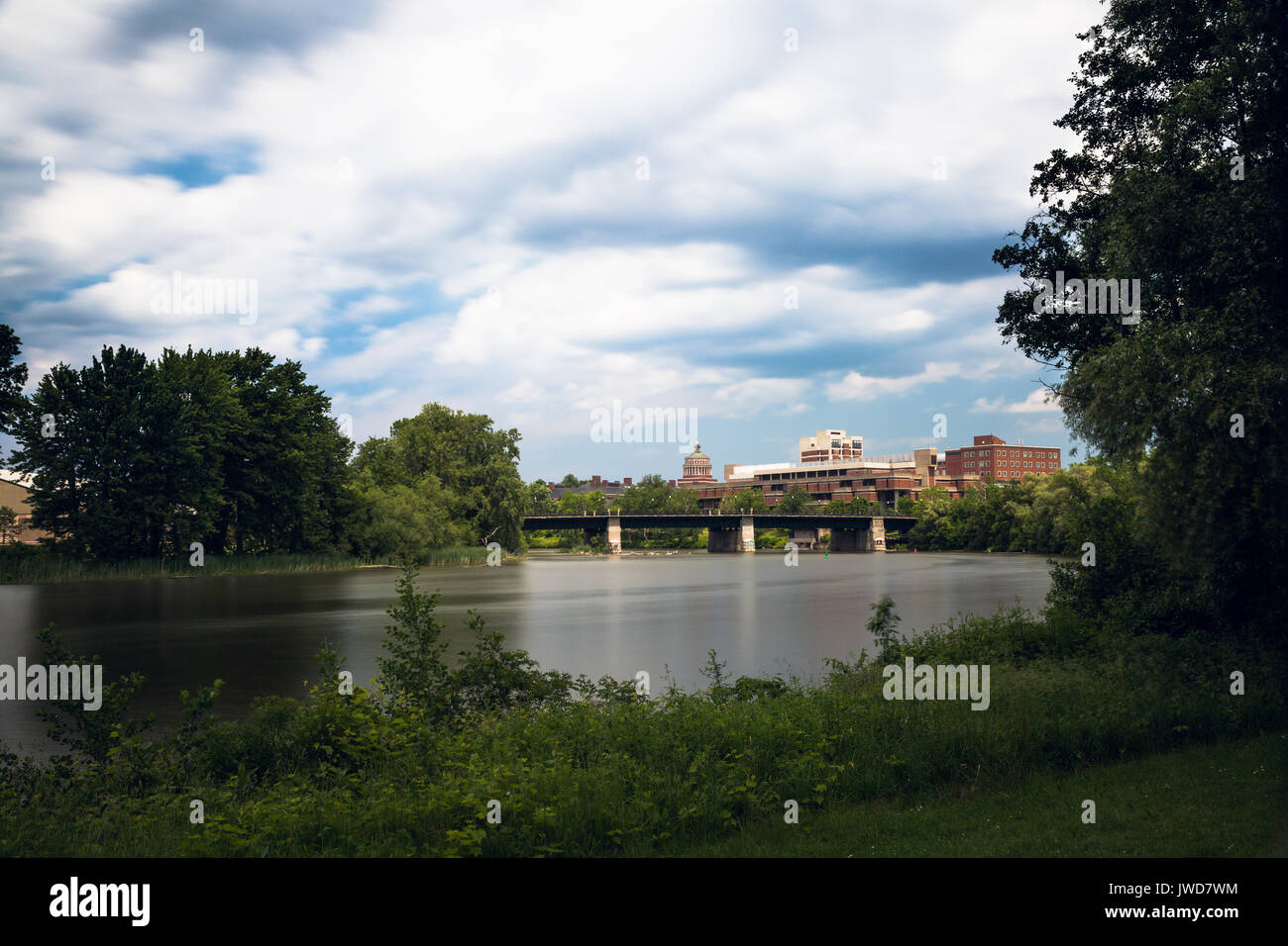 Long exposure of Rochester New York with Genesee river in foreground ...