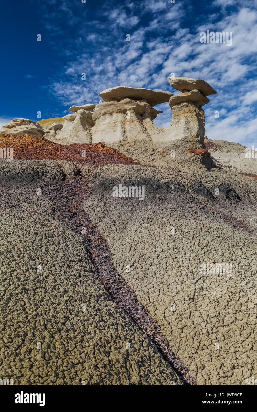 Hoodoos topped with hard caprock in the Bisti/De-Na-Zin Wilderness near ...