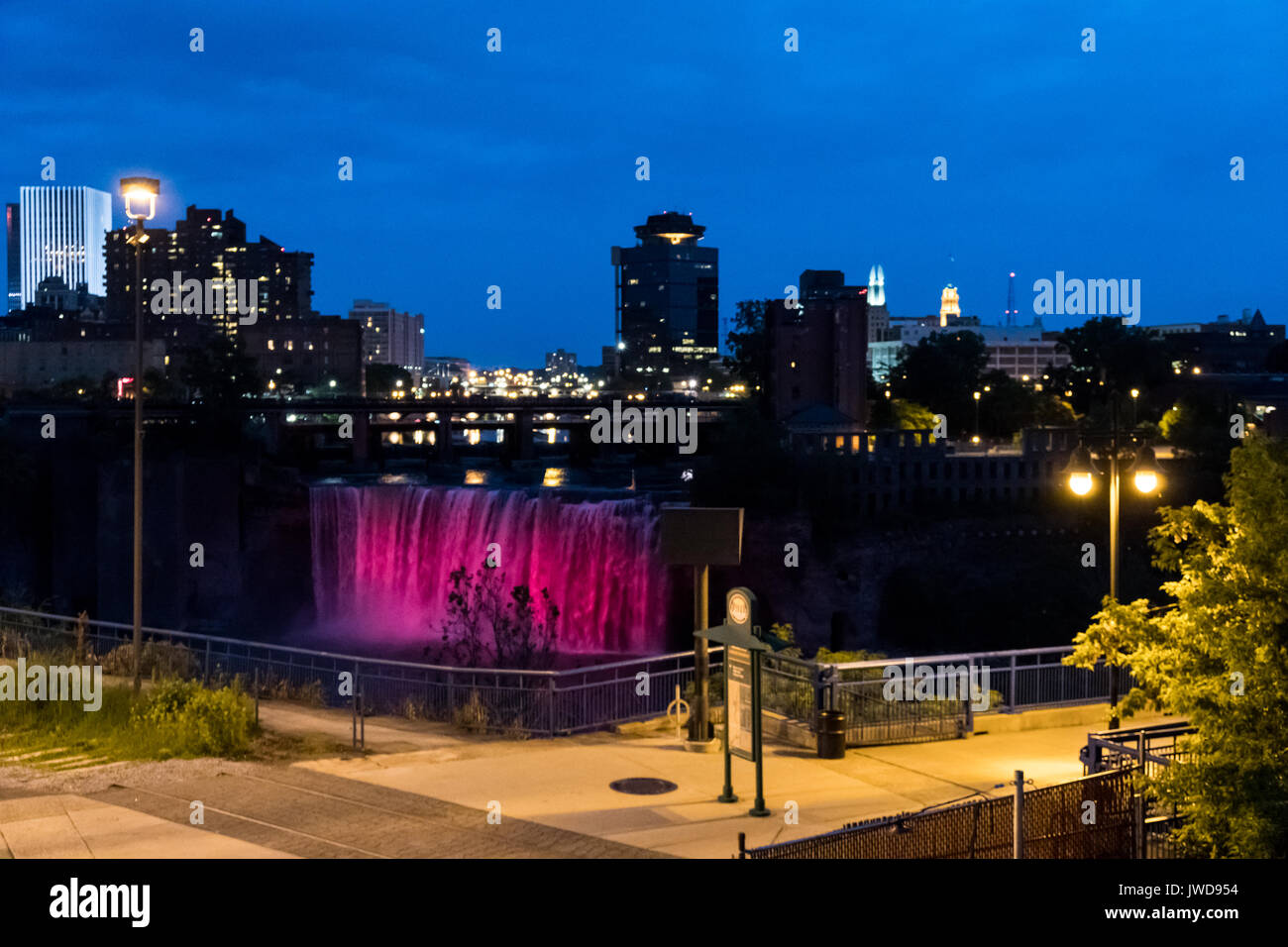 Colorful High Falls at night in Rochester New York Stock Photo - Alamy