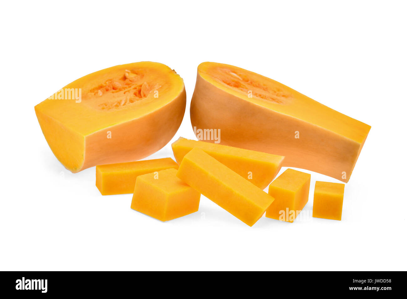 butternut squash with cubes isolated on white background Stock Photo ...