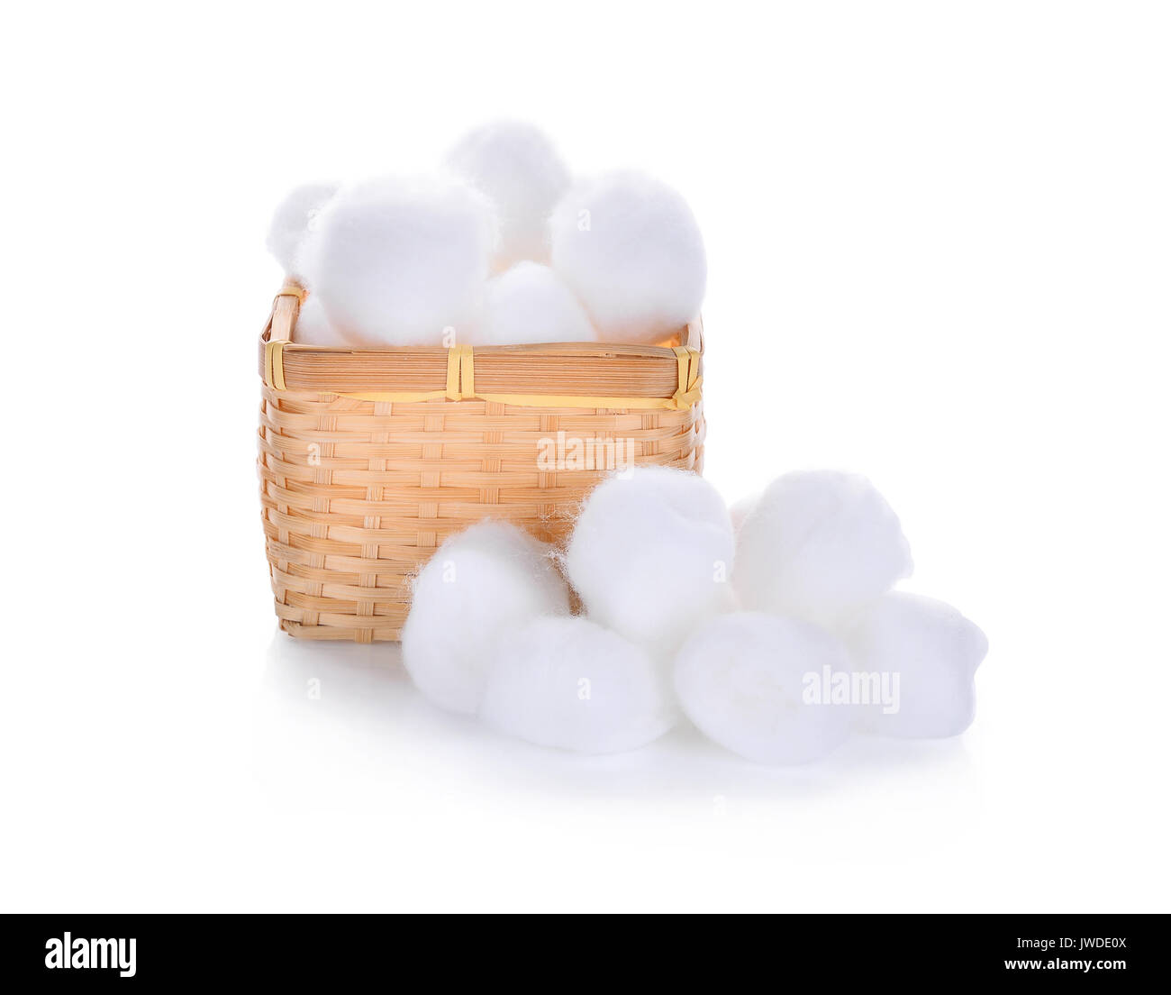cotton wool in wooden basket isolated on a white background Stock Photo ...