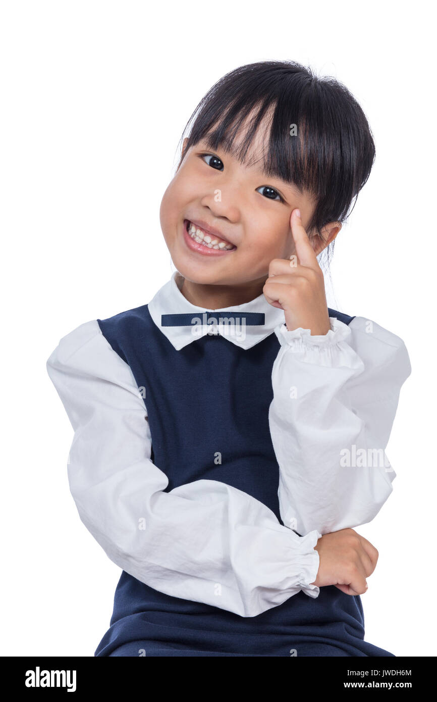 Portrait of Asian Little Chinese Girl thinking in isolated White ...
