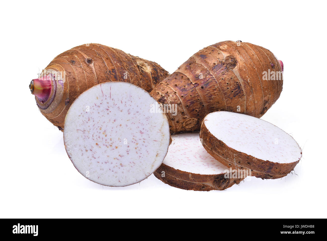 fresh taro isolated on white background Stock Photo - Alamy