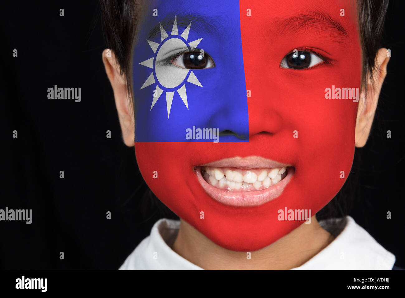 Asian chinese little girl with Taiwan flag on the face in isolated ...
