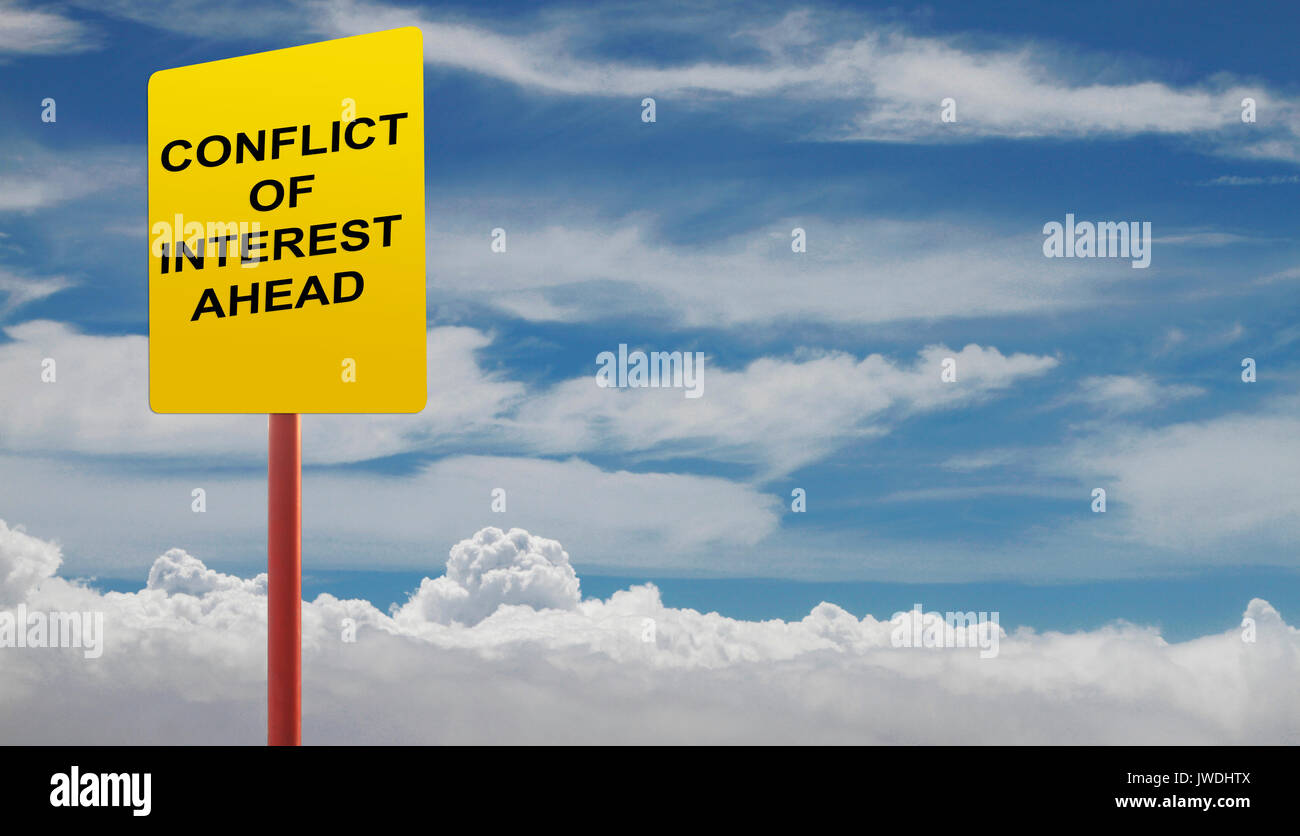 Conflict Of Interest Road Sign In Front Of blue sky and white clouds ...