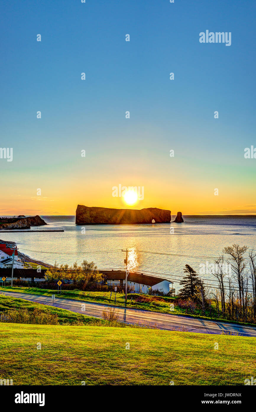 Famous Rocher Perce rock in Gaspe Peninsula, Quebec, Canada, Gaspesie ...