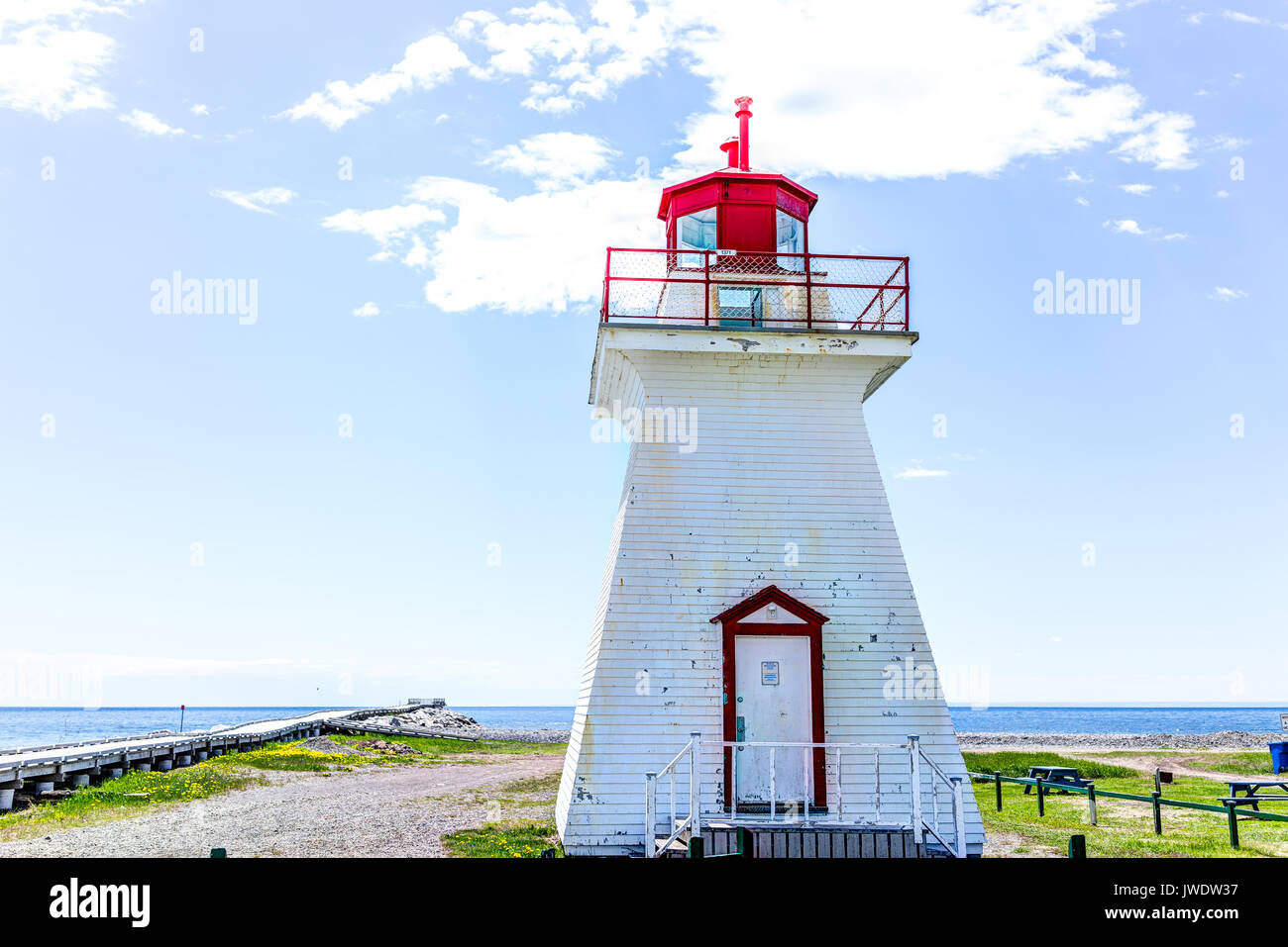 Bonaventure village pointe lighthouse in Quebec, Canada Gaspesie region ...
