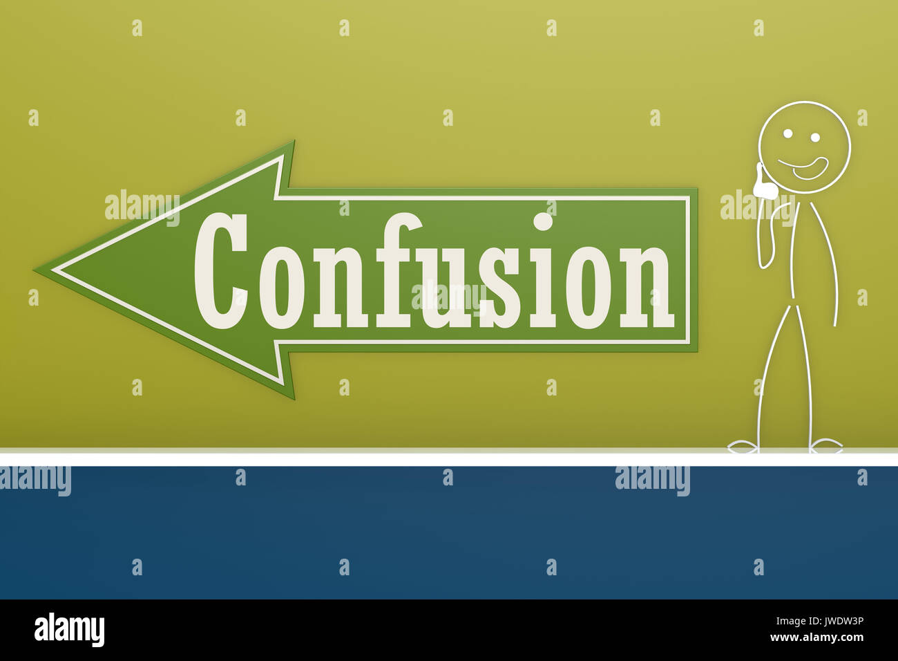 Green arrow with puppet and word confusion Stock Photo - Alamy