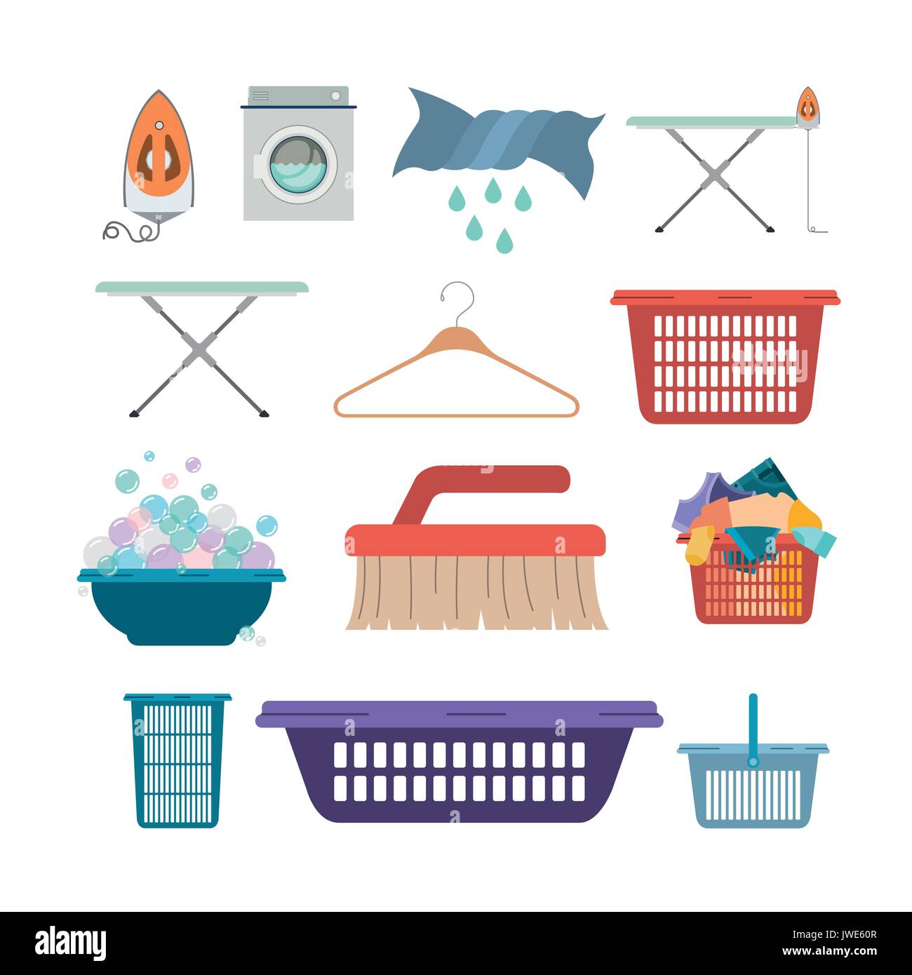 white background of colorful set elements of laundry and cleaning items of wash machine Stock ...