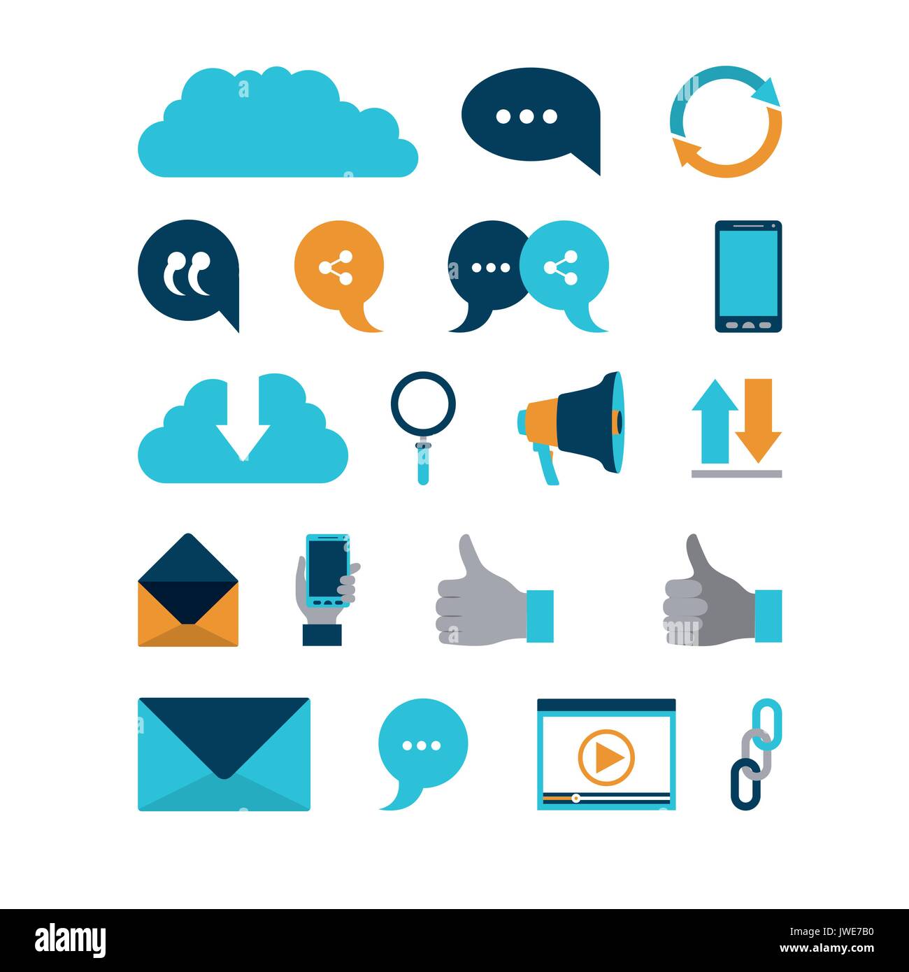 white background of tech share icons elements and internet cloud ...