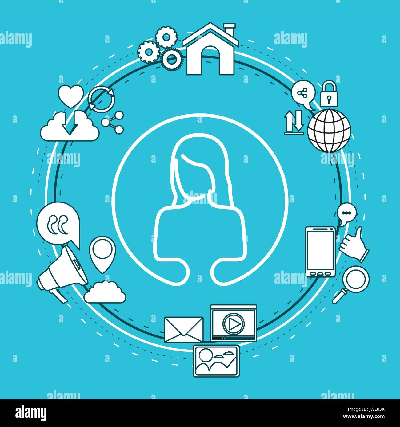 color background of circular frame of tech share internet icons and ...