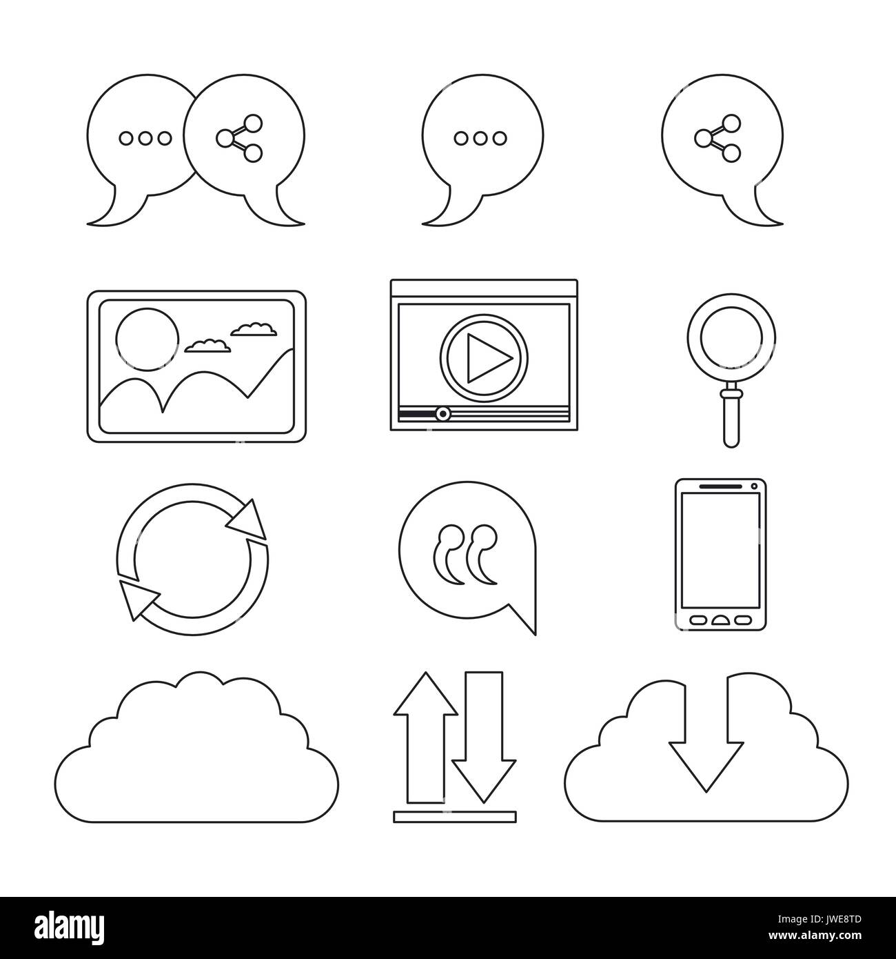 white background of silhouette tech share icons elements and internet ...
