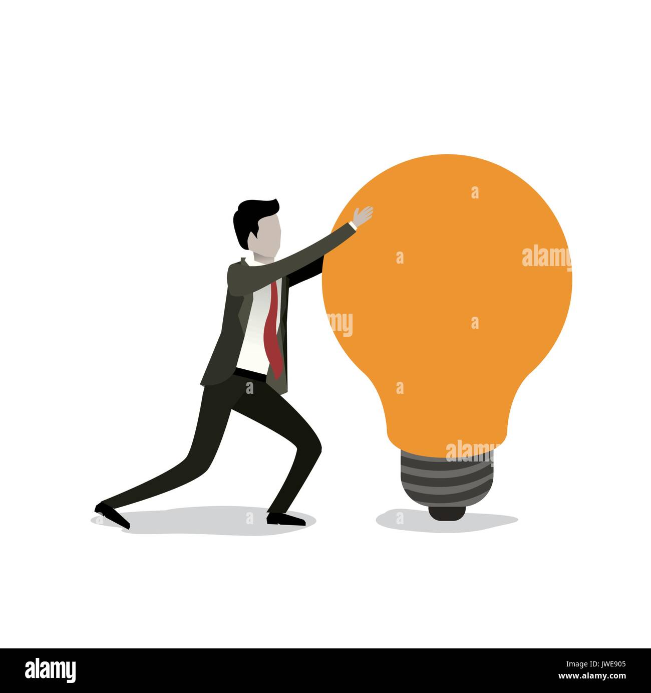 white background with businessman pushing a big light bulb Stock Vector ...