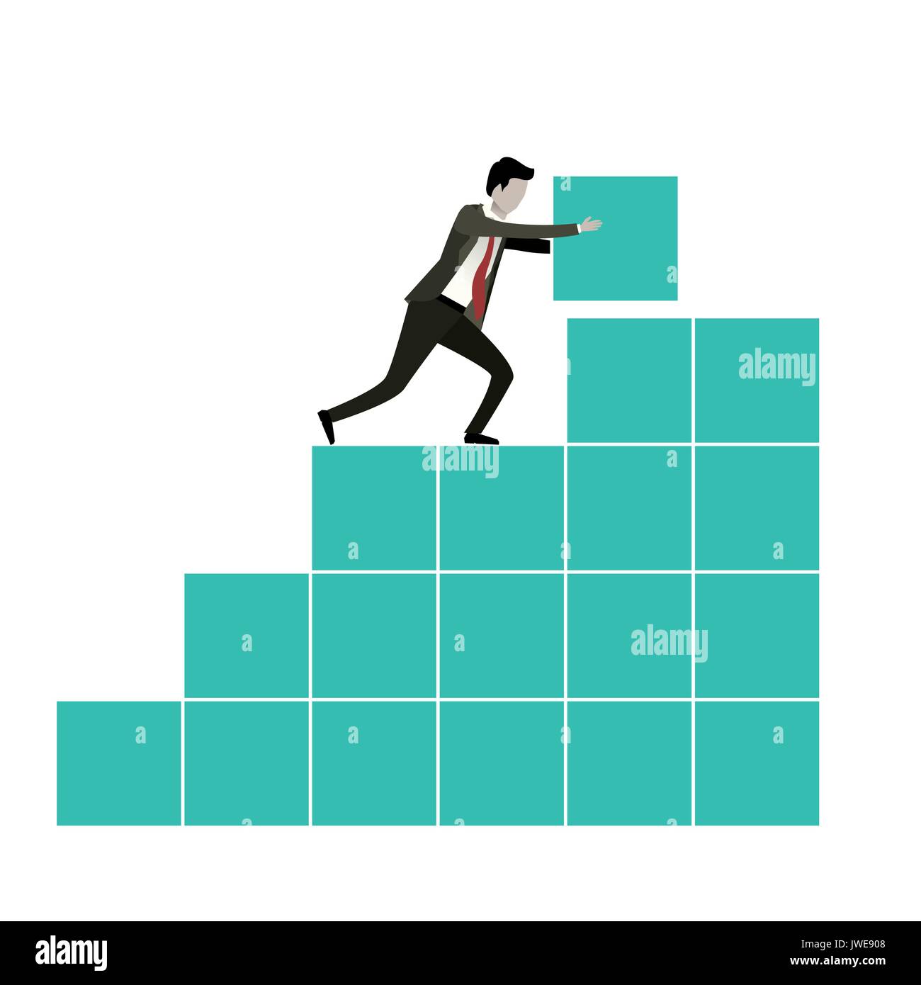 white background with businessman pushing a block in structure of ...