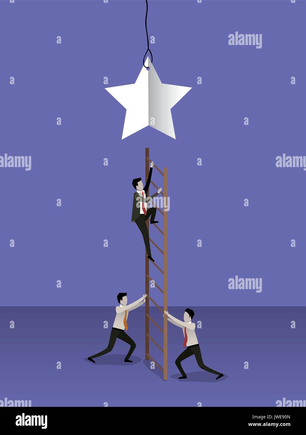 color background with businessman climbing wooden stairs to reach a ...