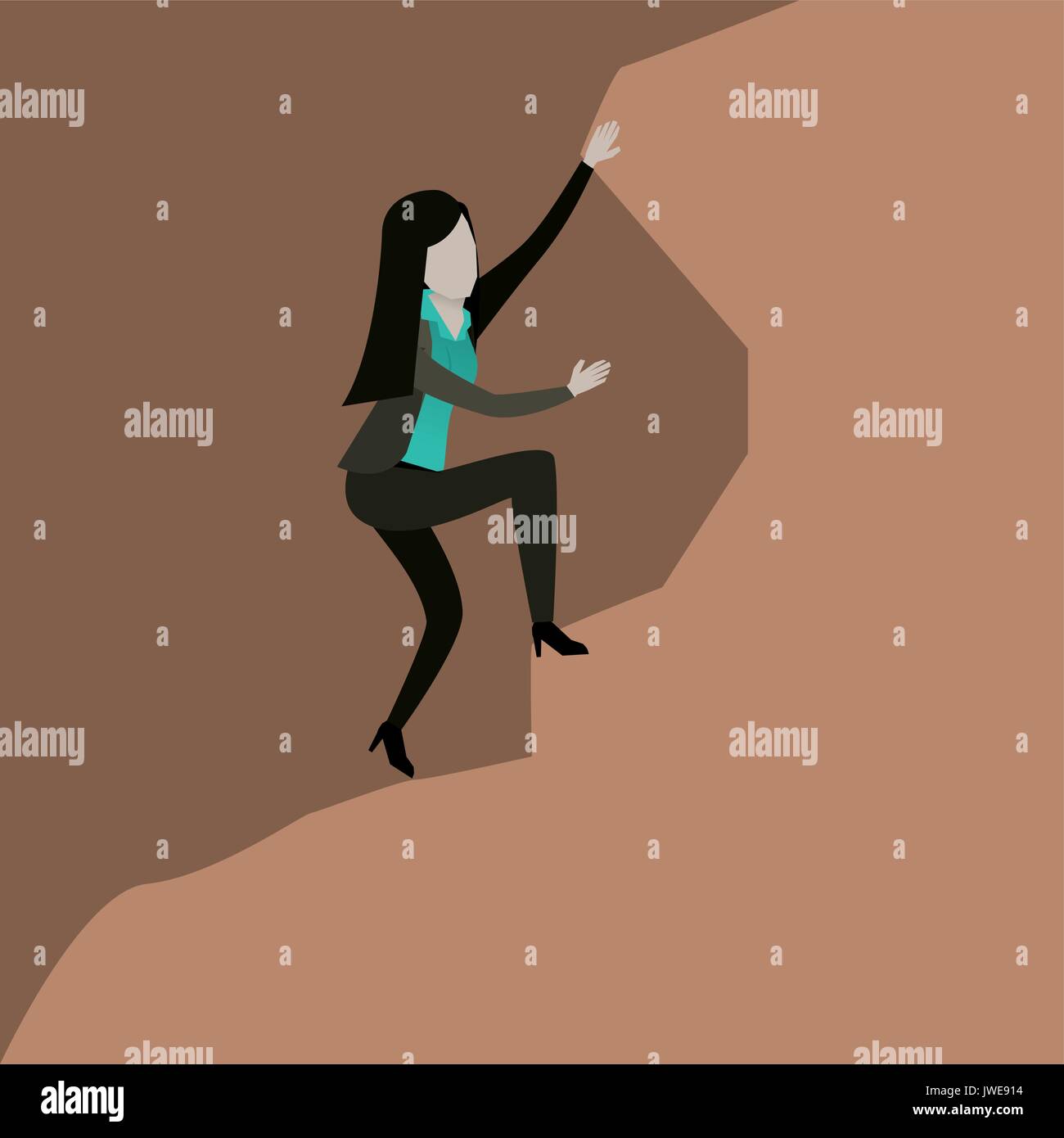color scene rock landscape with businesswoman trying to climb Stock ...