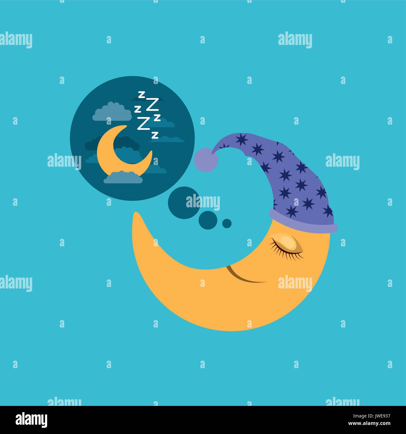 color background of moon with sleeping cap dreaming with the night ...