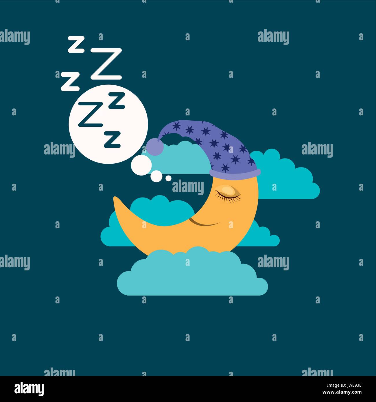 color background of moon with sleeping cap dreaming in the night ...