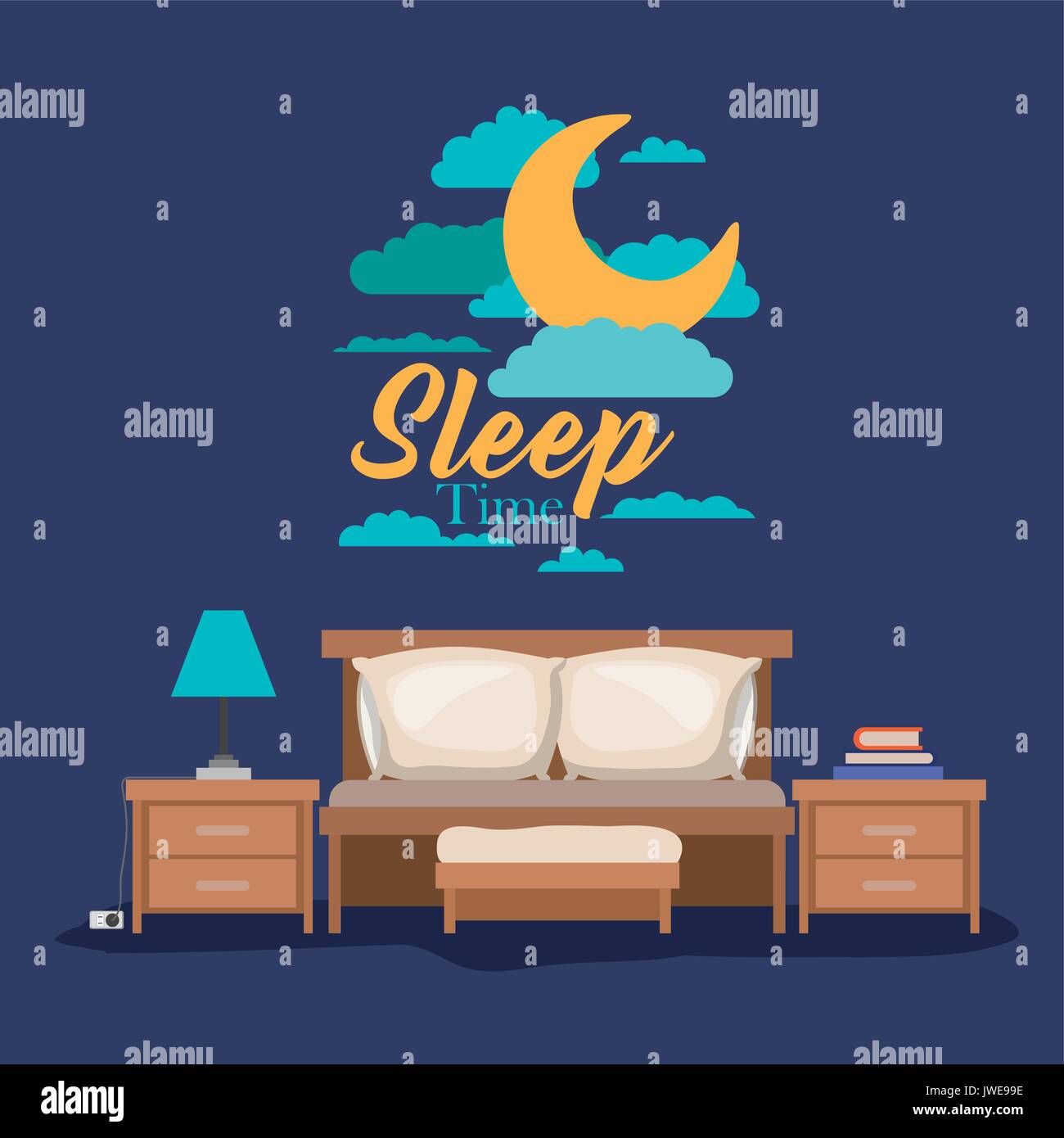 color poster scene night landscape of bedroom sleep time Stock Vector ...