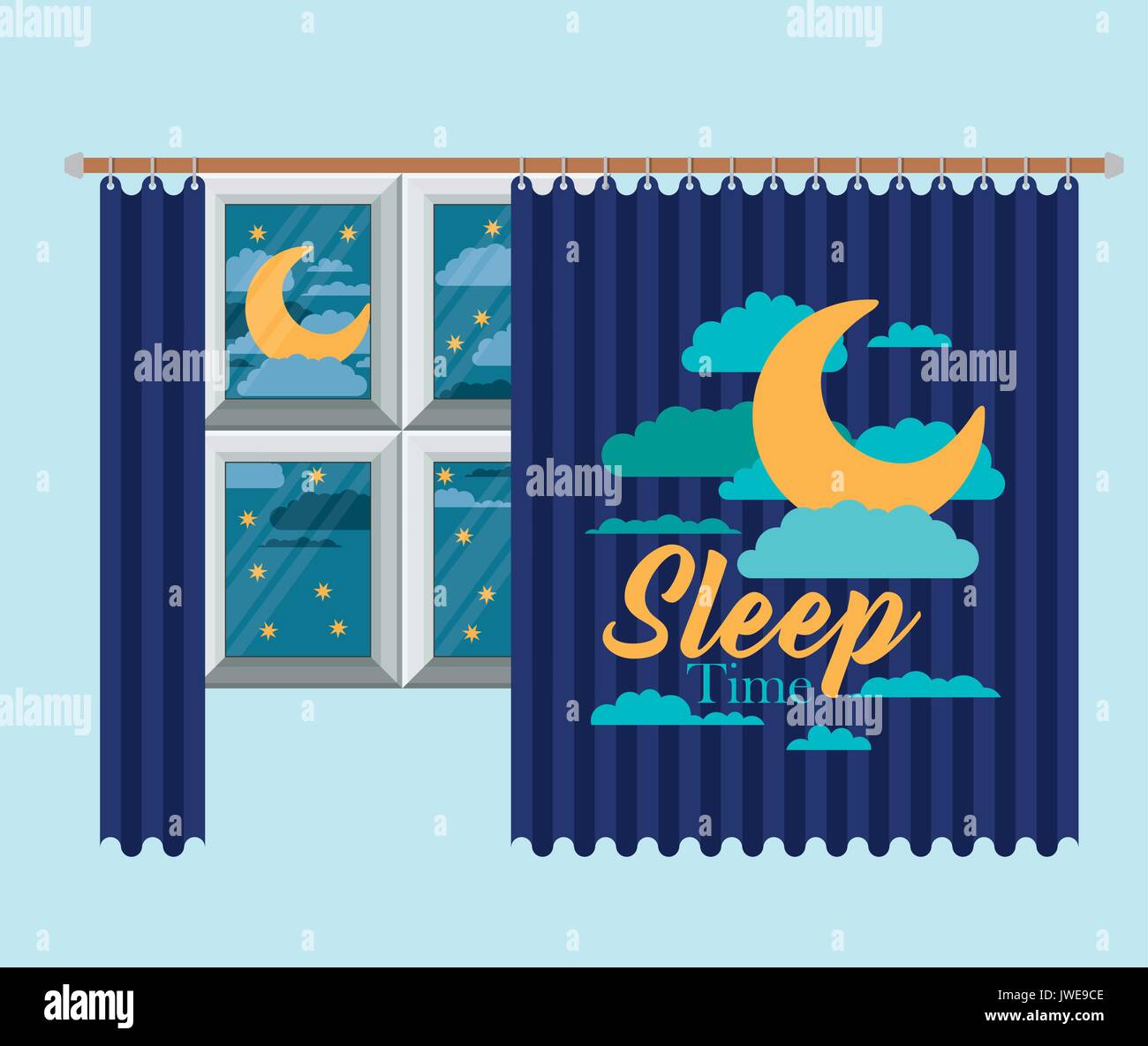 color background of bedroom window with curtain and night landscape ...